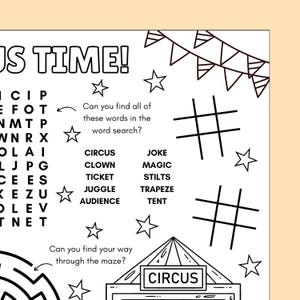Circus Activity Page: A4 Coloring & Puzzle Sheet (PDF Download) - Etsy