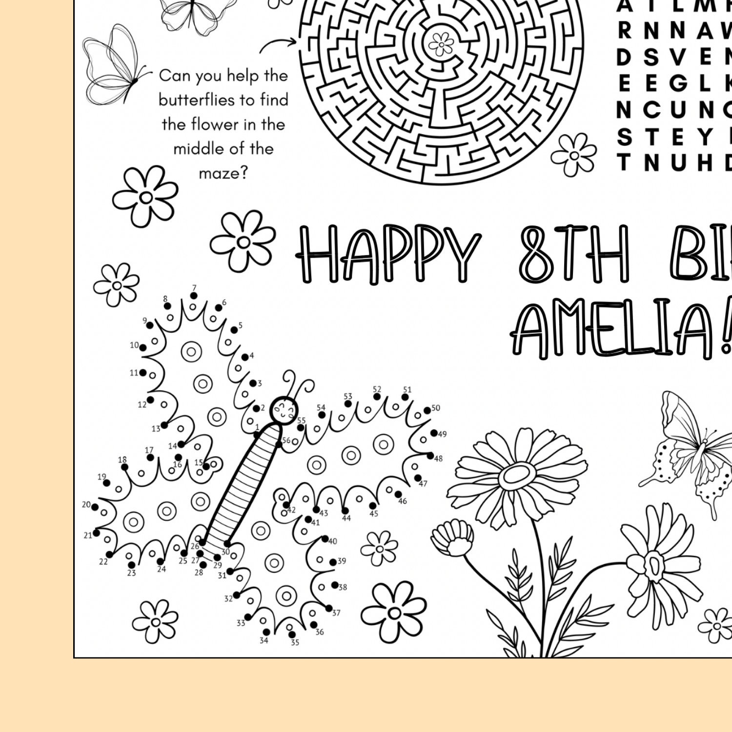 A4 Editable Birthday Butterfly Activity Sheet - Canva Template Digital ...