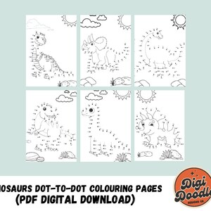 Dinosaur Dot-to-dot Coloring Pages for Kids 12 Printable A4 PDF Digital ...