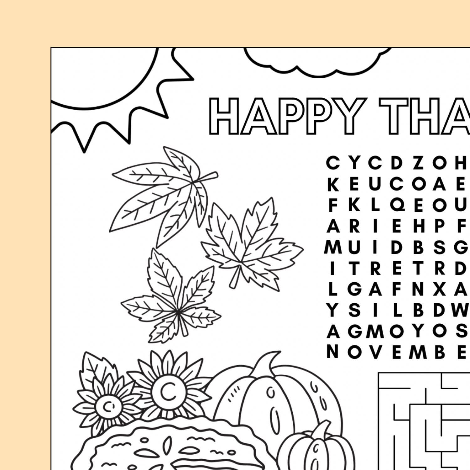 A4 Happy Thanksgiving Activity Page | PDF Digital Download | Fun ...