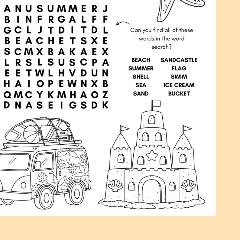 A4 Summer Holiday Beach Activity Sheet - Printable PDF Digital Download ...