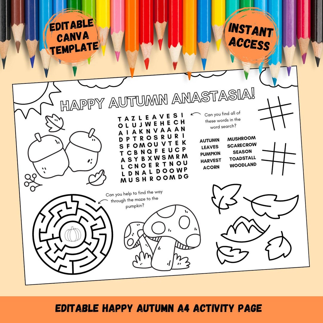 Editable A4 Happy Autumn Activity Page Canva Template | Fall Printable ...