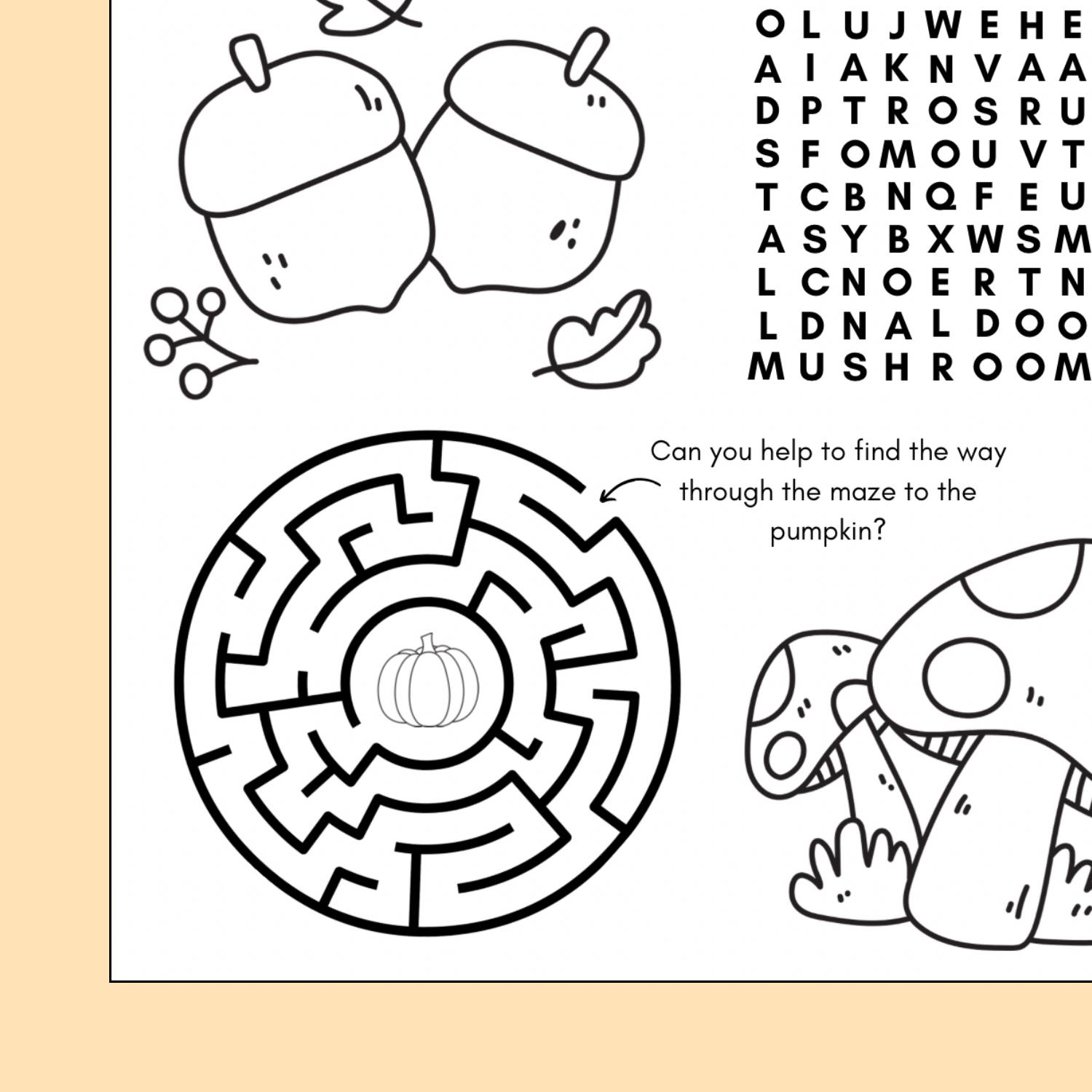 Autumn Harvest Activity Page PDF | A4 Fall Coloring & Puzzle Sheet - Etsy