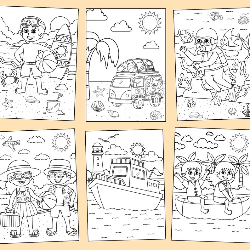 Summer Vacation 50 Coloring Pages - US Letter and A4 Printable PDF ...