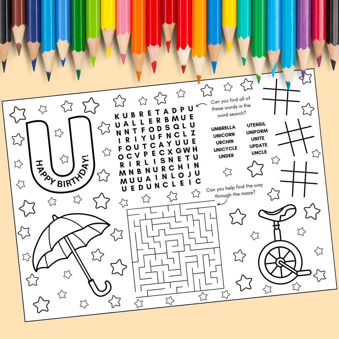 A4 Letter U Alphabet Birthday Activity Sheet - Fun Printable PDF for ...