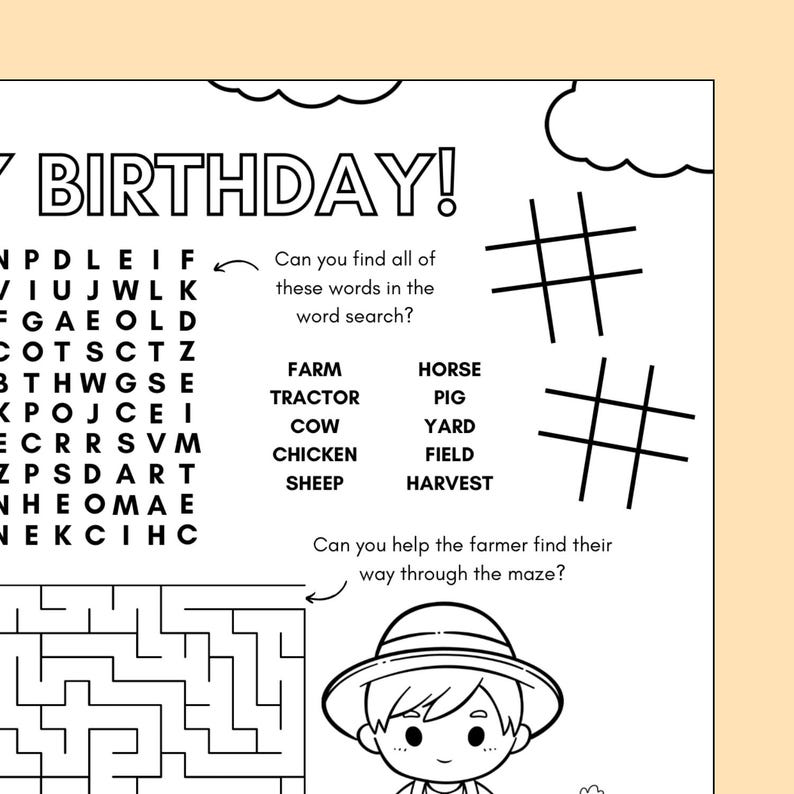 A4 Birthday Farm Activity Sheet - Printable PDF Digital Download - Etsy ...
