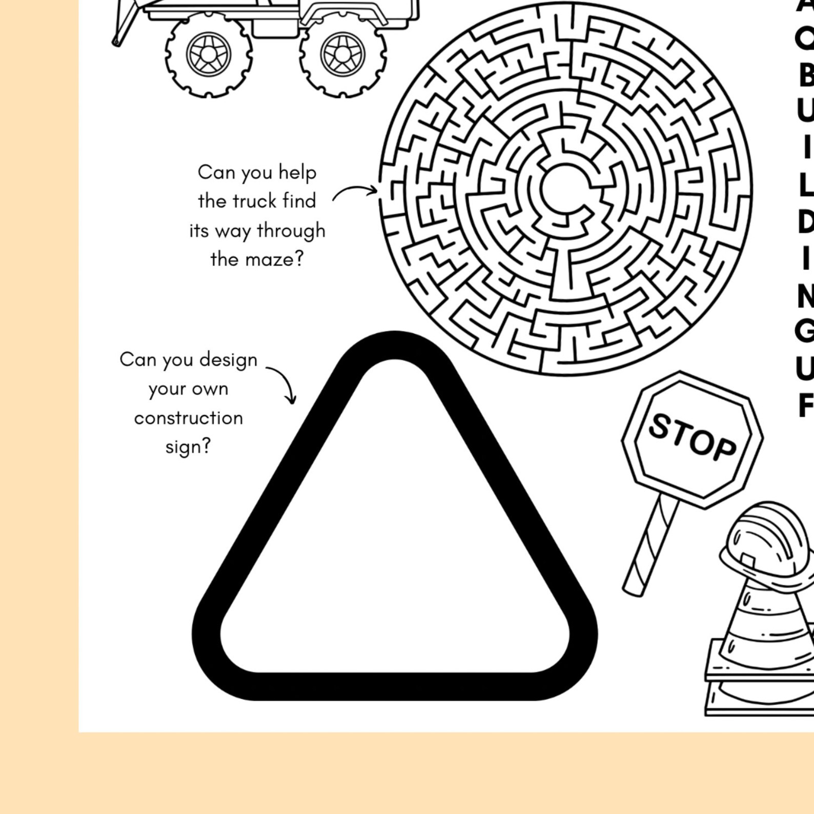 A4 Construction Activity Sheet - Printable PDF Digital Download - Etsy