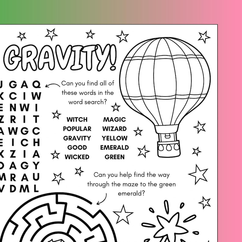 A4 Defying Gravity Wicked Activity Sheet PDF | Fun Wicked Musical ...