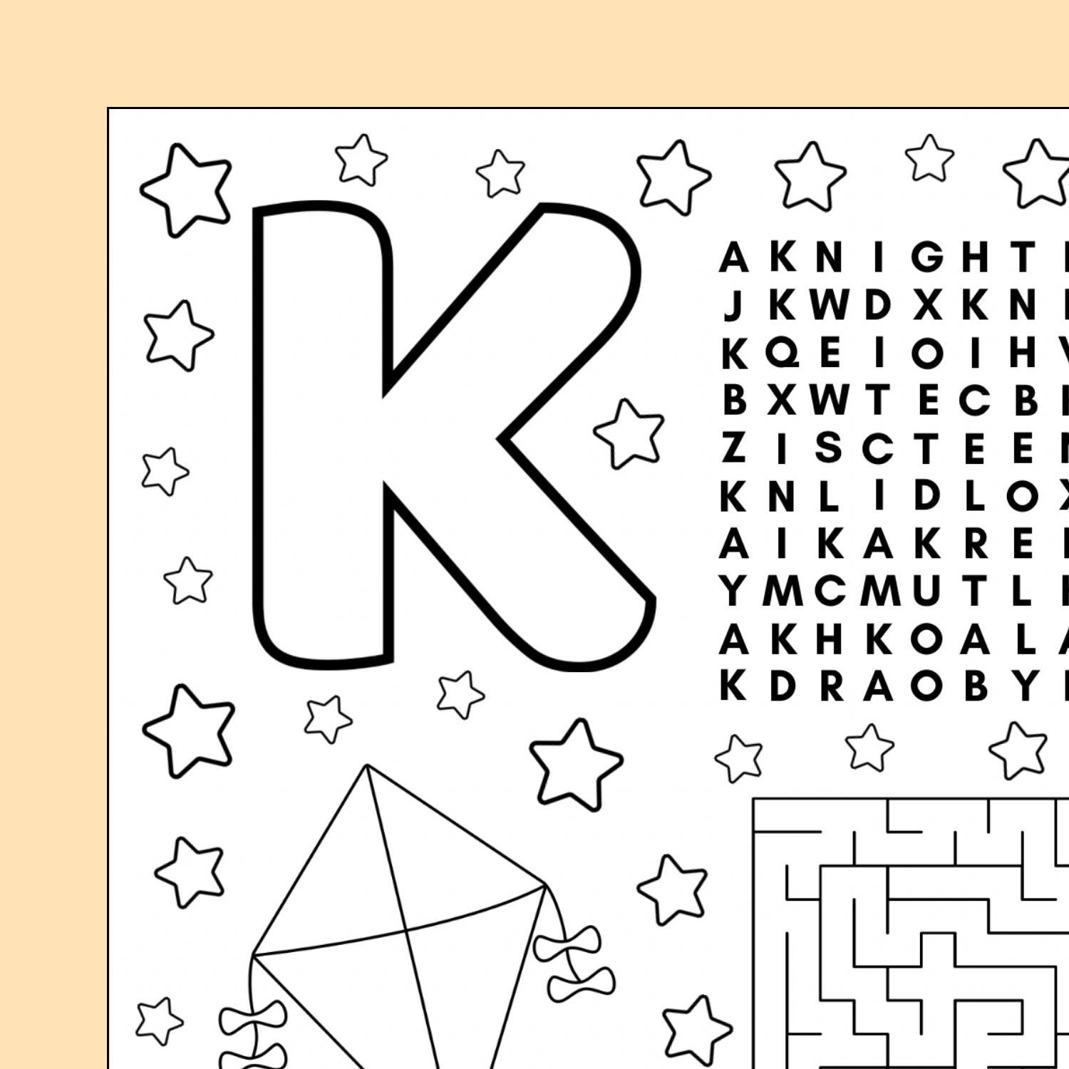 A4 Letter "k" Alphabet Activity Sheet - Educational PDF Digital ...