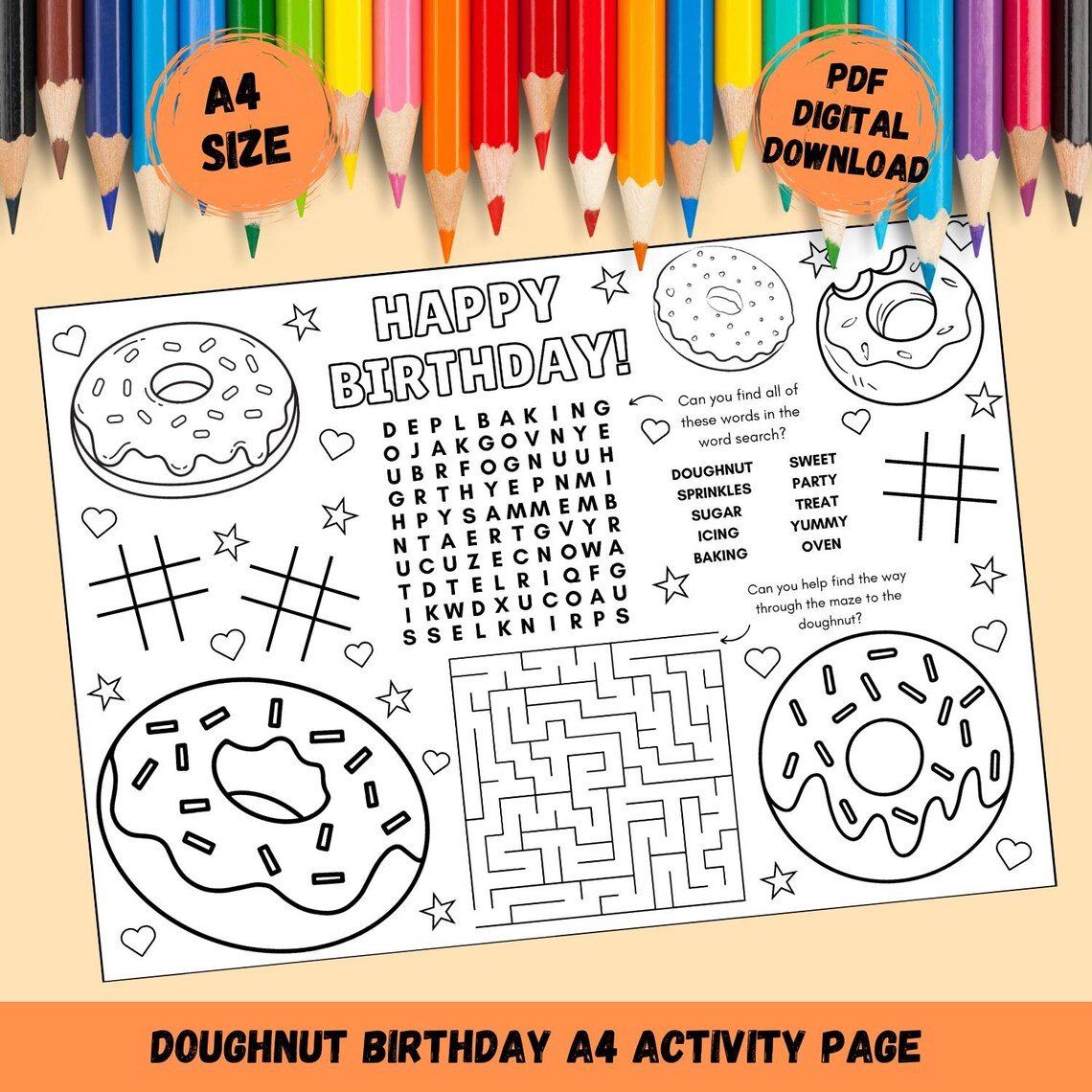 A4 Doughnut Birthday Activity Page PDF (digital Download) - Etsy