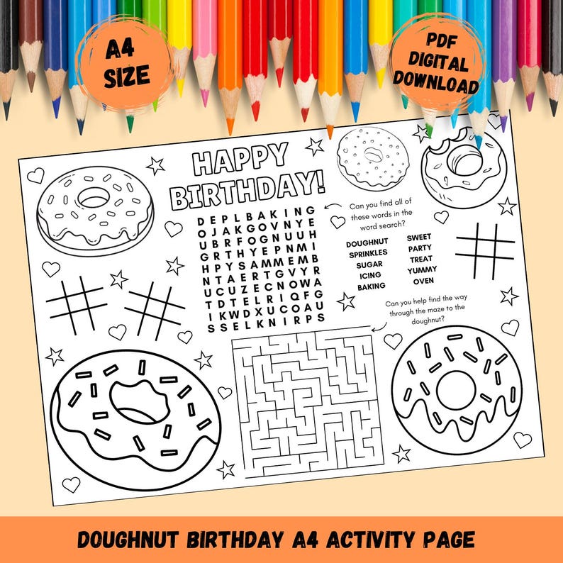 A4 Doughnut Birthday Activity Page PDF (digital Download) - Etsy
