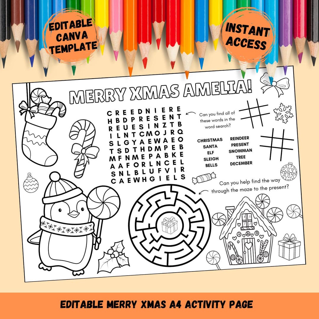 A4 Editable Christmas Activity Page Canva Template | Fun & Festive ...