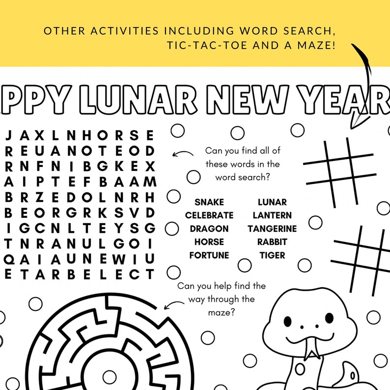 Lunar New Year A4 Activity Sheet PDF | Digital Download - Etsy