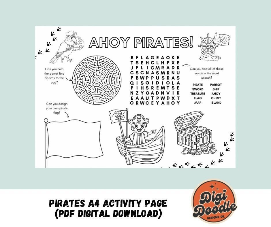 A4 Pirate Activity Page - Printable PDF Digital Download - Etsy