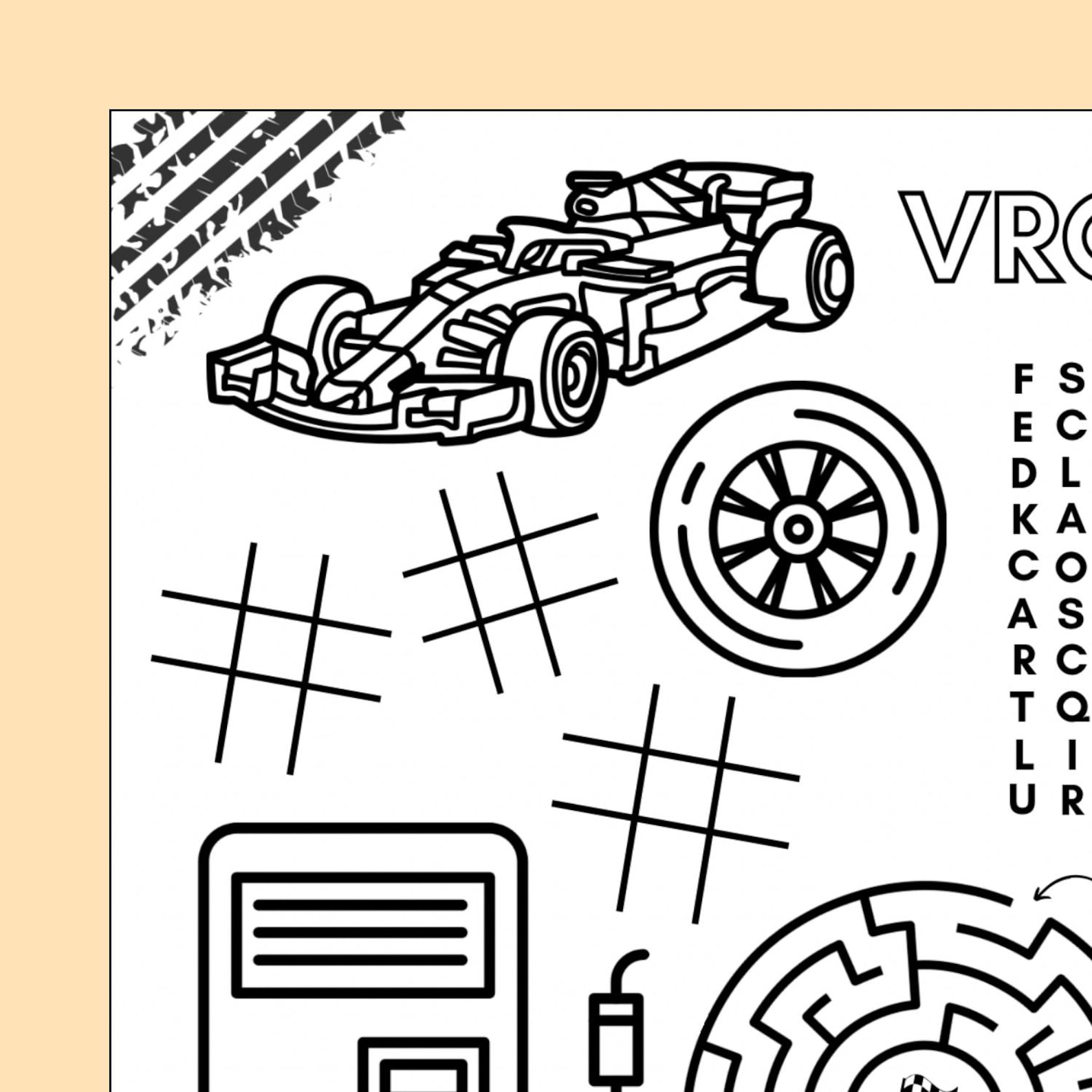 A4 Racing Car Activity Page PDF | Printable Racing Car Coloring Page ...