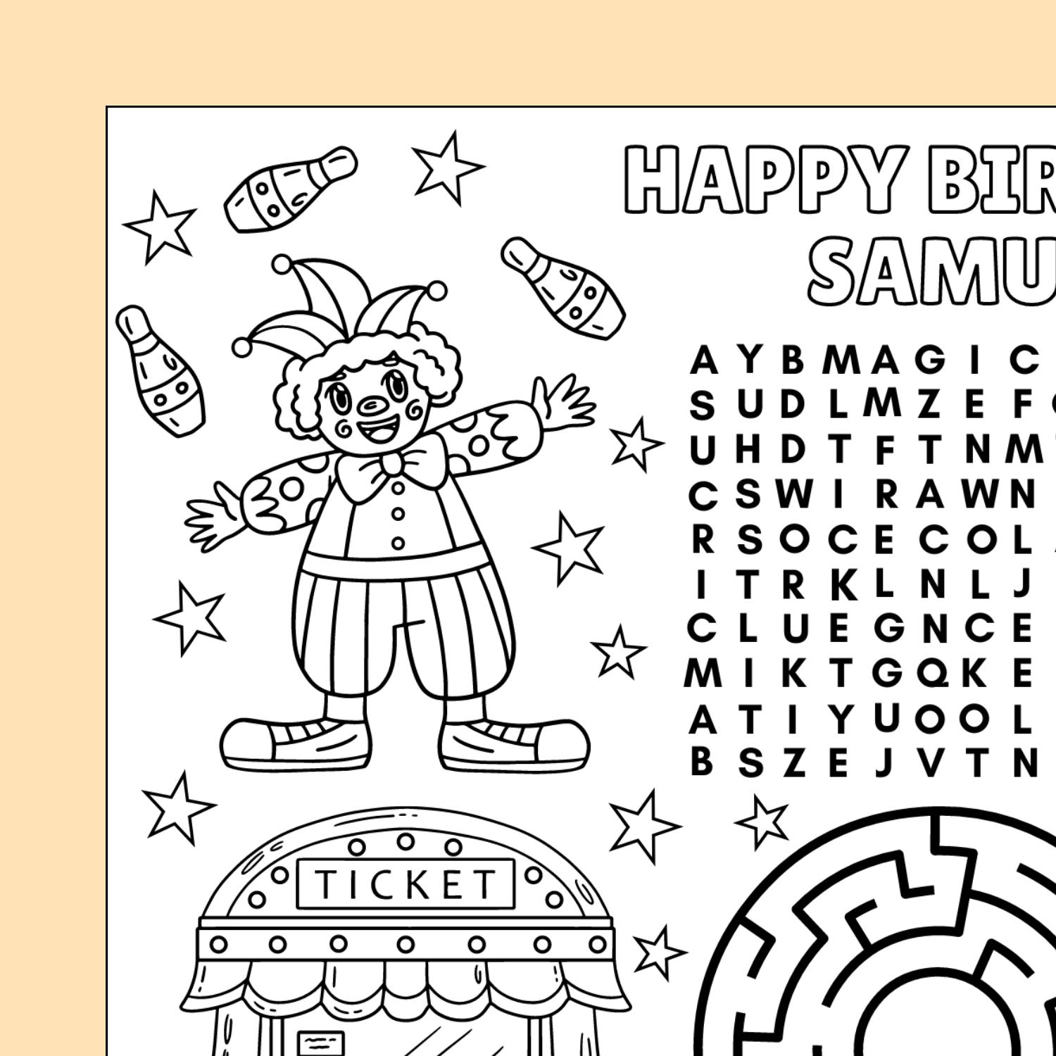 Printable Editable Circus Birthday Activity Page | Fun A4 Canva ...