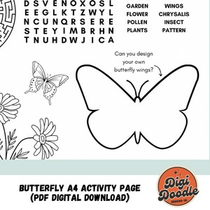 A4 Birthday Butterfly Activity Sheet Printable PDF Digital Download - Etsy