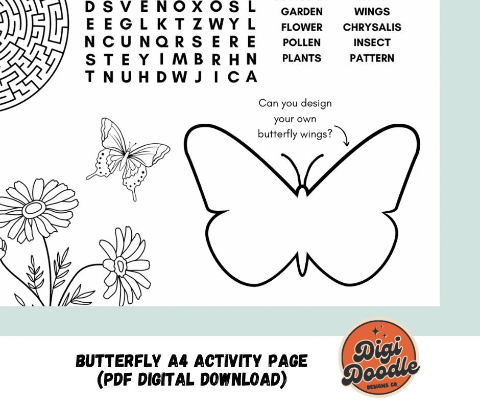 A4 Birthday Butterfly Activity Sheet - Printable PDF Digital Download ...