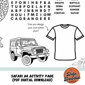 A4 Safari Activity Sheet - Printable PDF Digital Download - Etsy