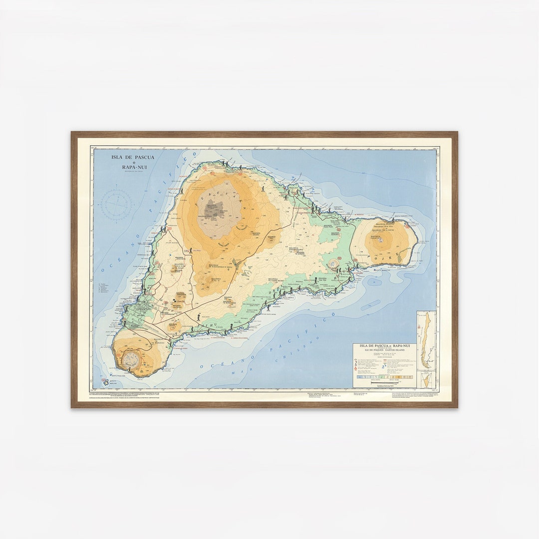 Easter Island rapa Nui Map / Map Reprint / Barcelona 1985 / Chilean ...