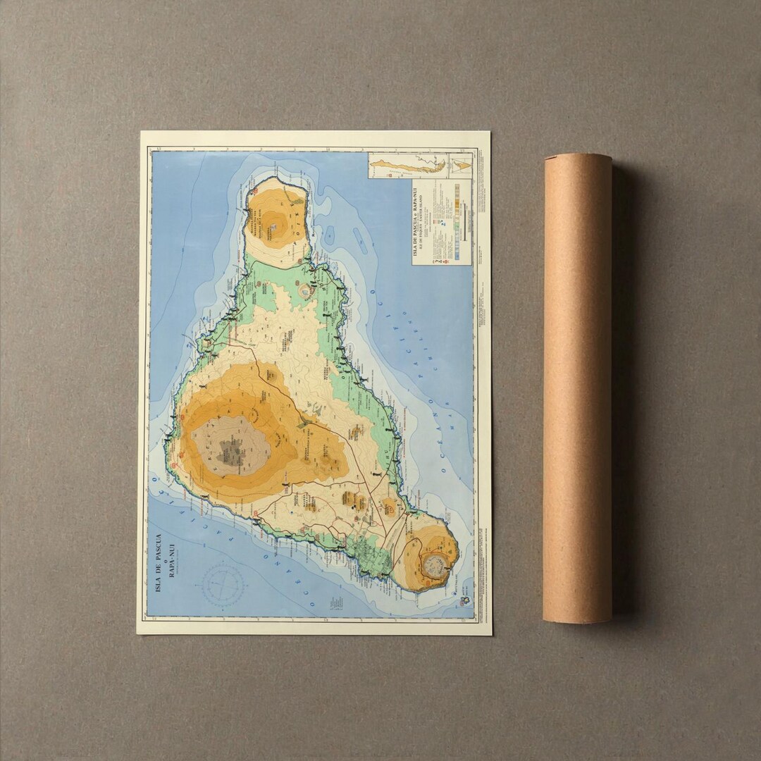 Easter Island rapa Nui Map Unframed Map Reproduction A. Pujador, P ...