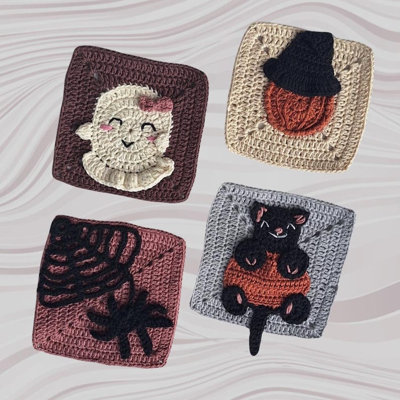 Ghost Spider Web Halloween Pumpkin Cat Granny Square Pattern Bundle PDF ...