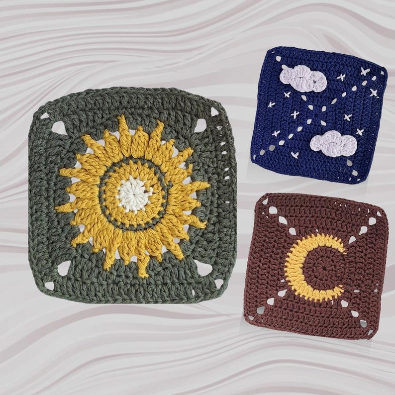 Sun Moon Cloud Granny Square Crochet Pattern Bundle PDF Download - Etsy