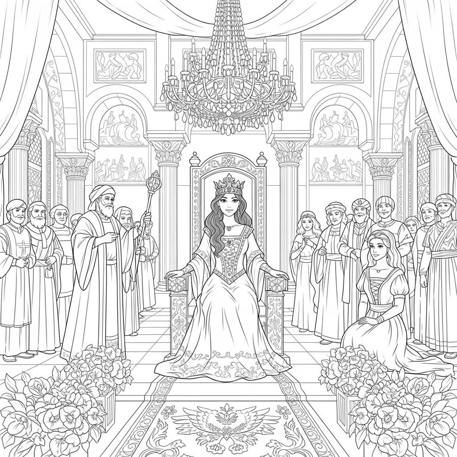 Queen Esther, Mordecai, King of Persia, Purim Coloring Pages - Etsy