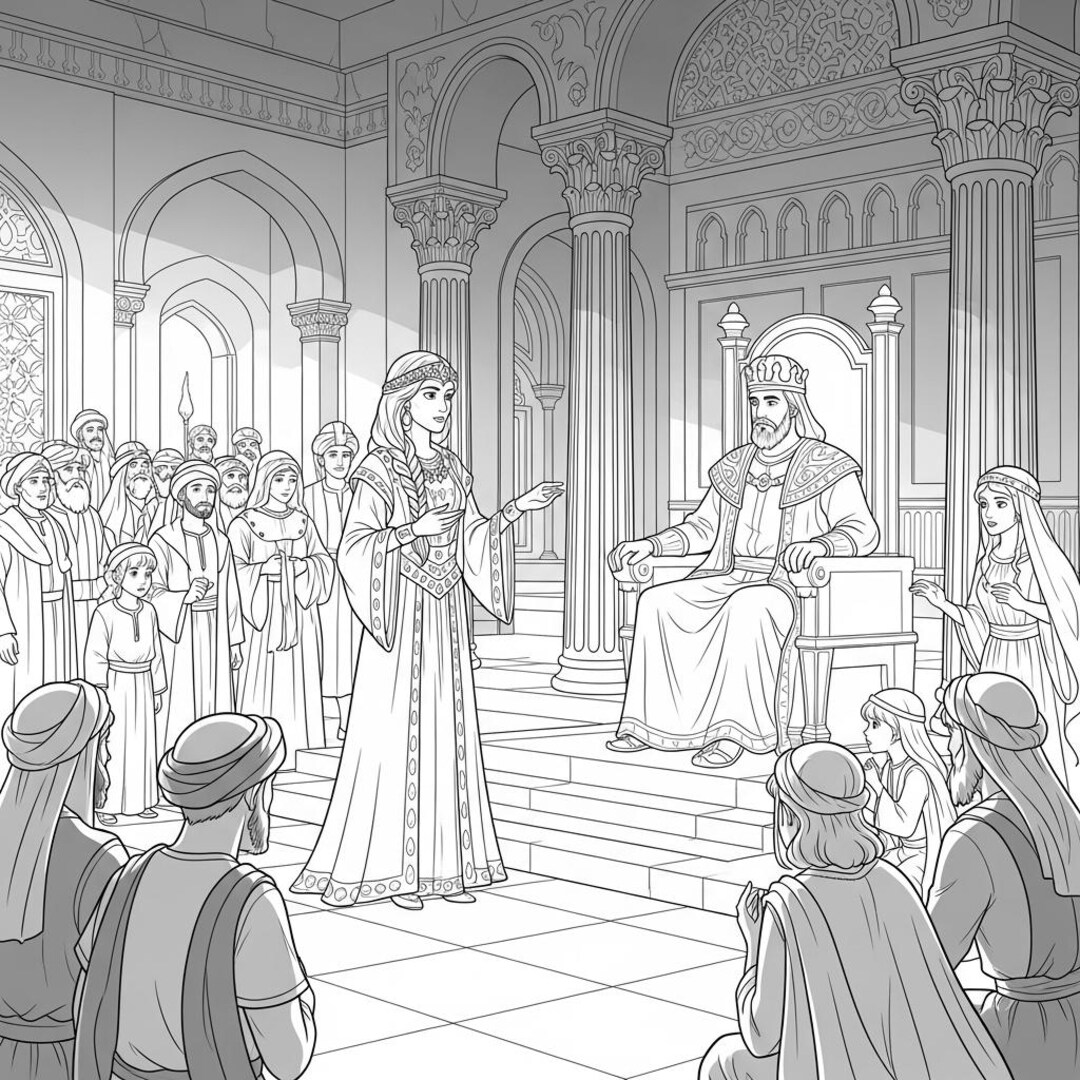 Queen Esther, Mordecai, King of Persia, Purim Coloring Pages - Etsy