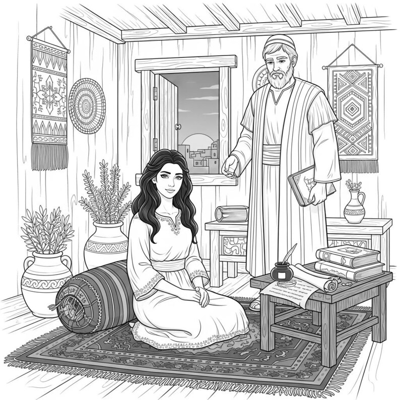 Queen Esther, Mordecai, King of Persia, Purim Coloring Pages - Etsy
