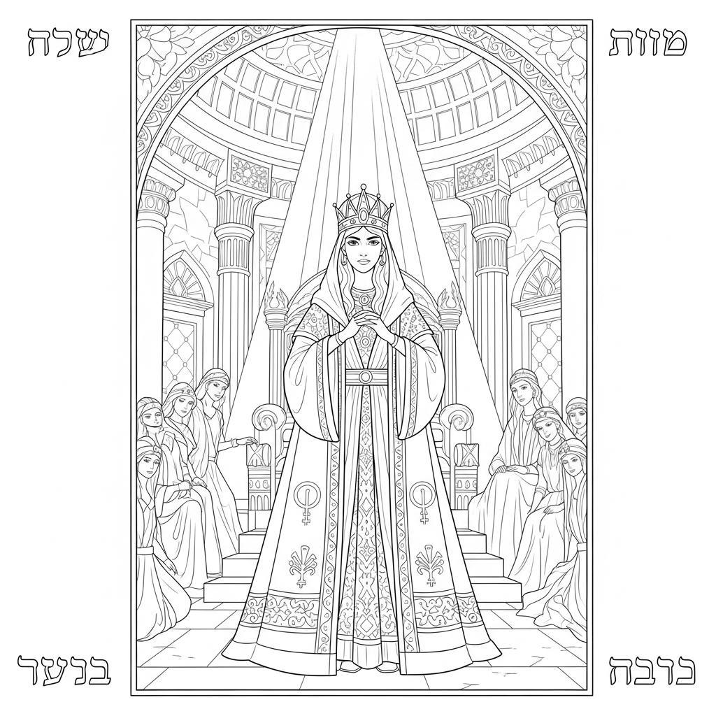 Queen Esther, Mordecai, King of Persia, Purim Coloring Pages - Etsy