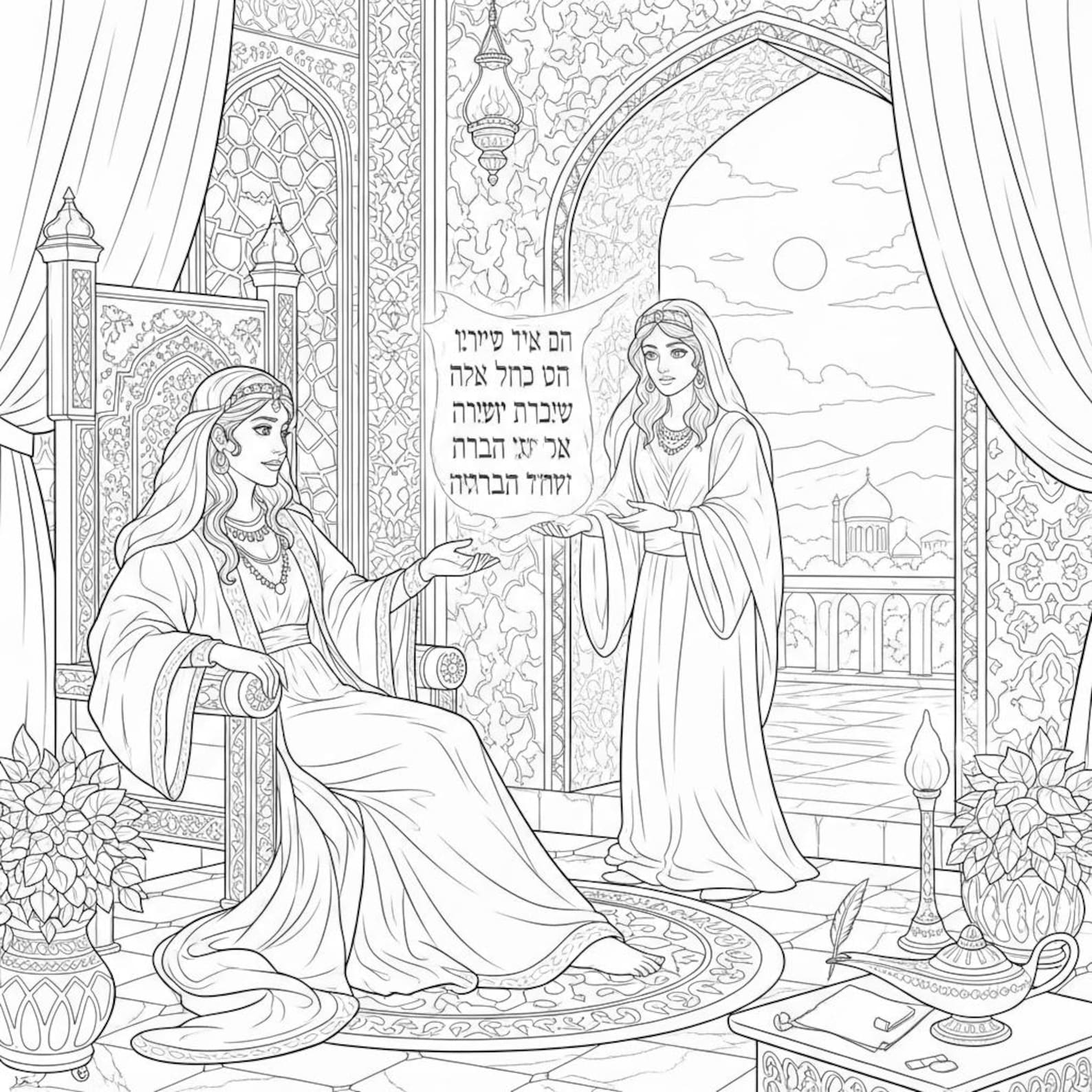 Queen Esther, Mordecai, King of Persia, Purim Coloring Pages - Etsy