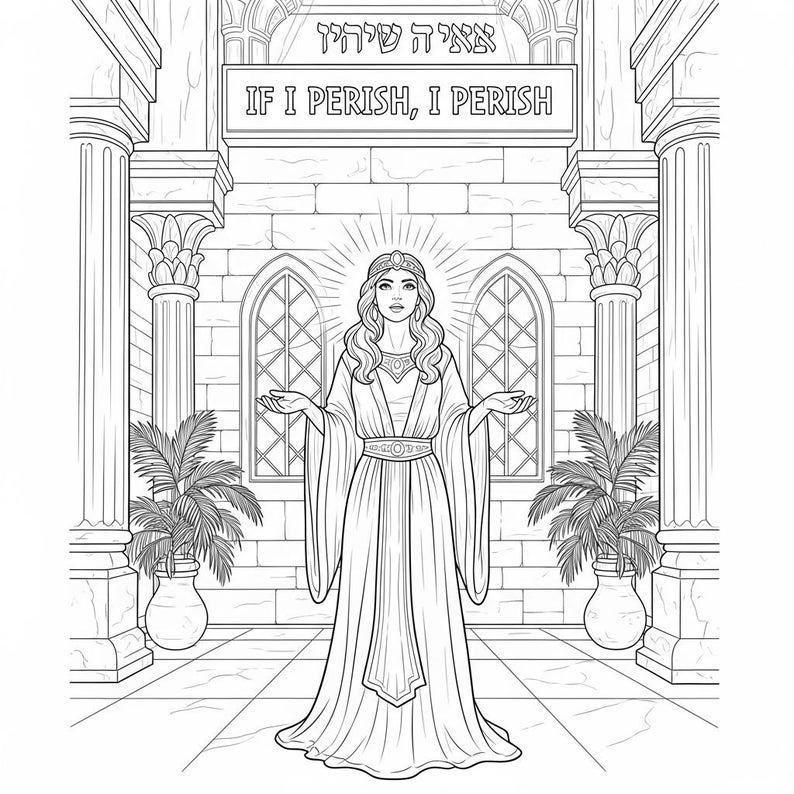 Queen Esther, Mordecai, King of Persia, Purim Coloring Pages - Etsy