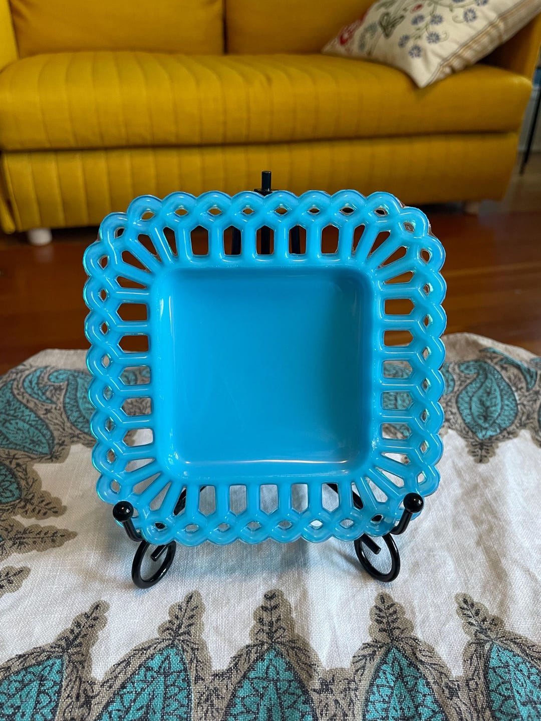 MCM Robins Egg Blue Opaline Milk Glass Dish With Open Work Lace Trim - Etsy