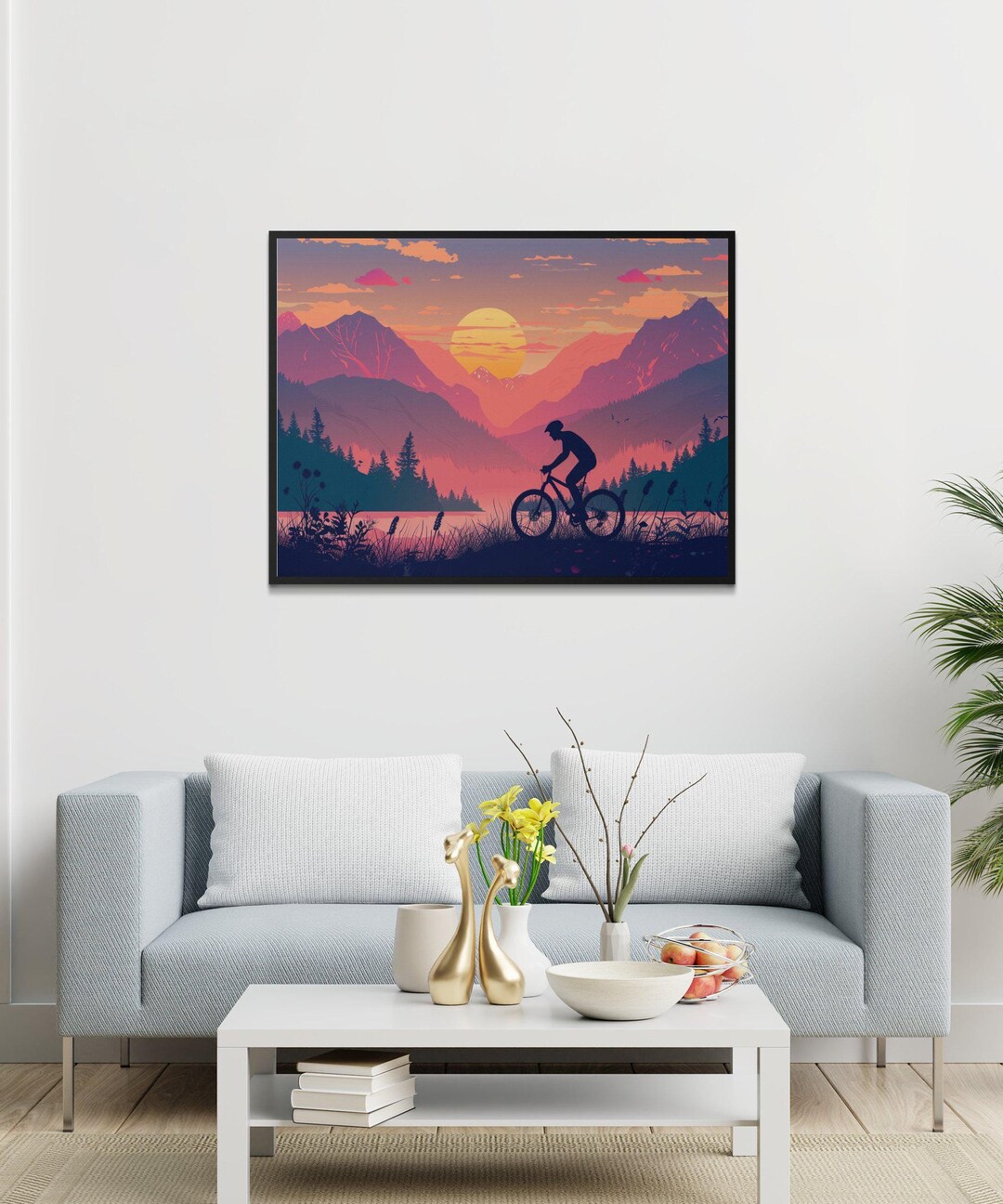 Sunrise Mountain Bike Ride Poster Print, Digital Download Landscape Art ...