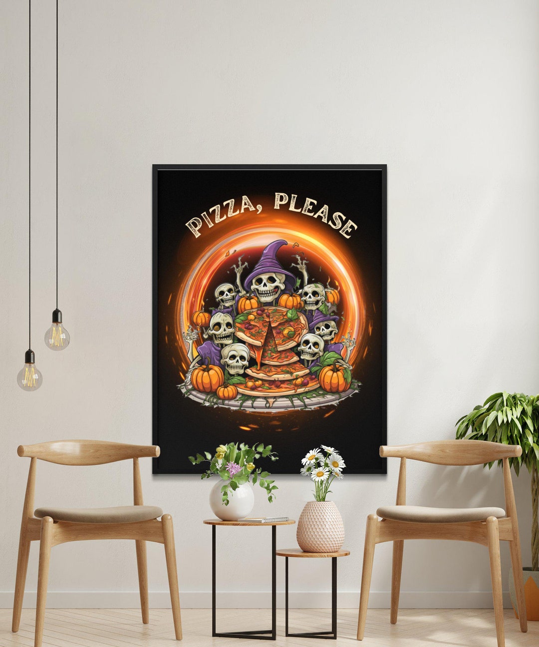 Halloween Pizza Party Skeletons Digital Download Poster, Spooky Pizza ...