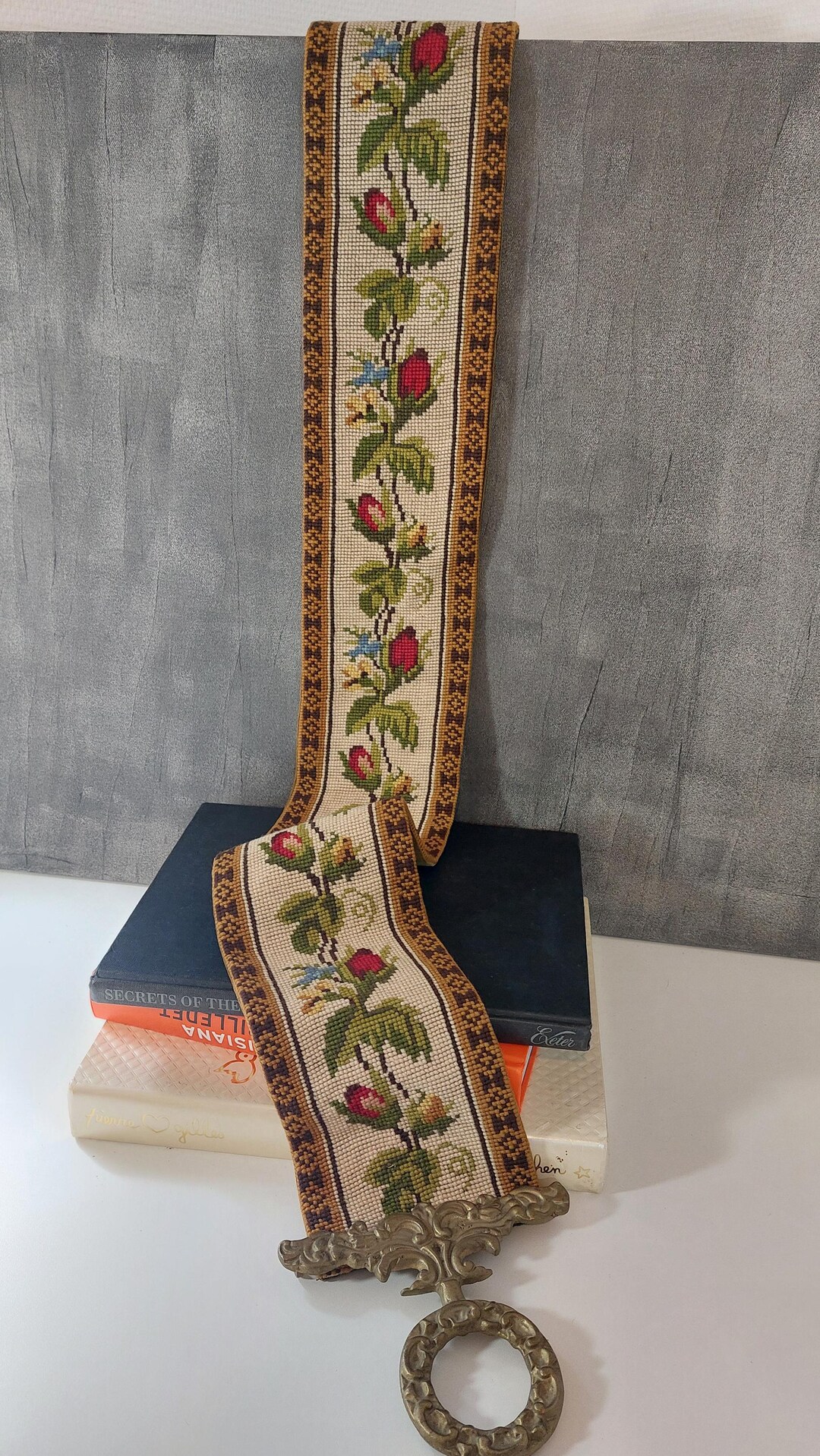 Vintage Scandinavian Tapestry Bell Pull: Folk Art 1960s Brass Hanger - Etsy