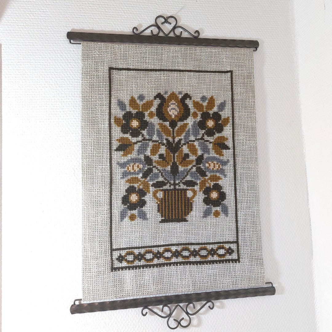 Vintage Danish Floral Bell Pull Tapestry Wall Hanging: Scandinavian ...