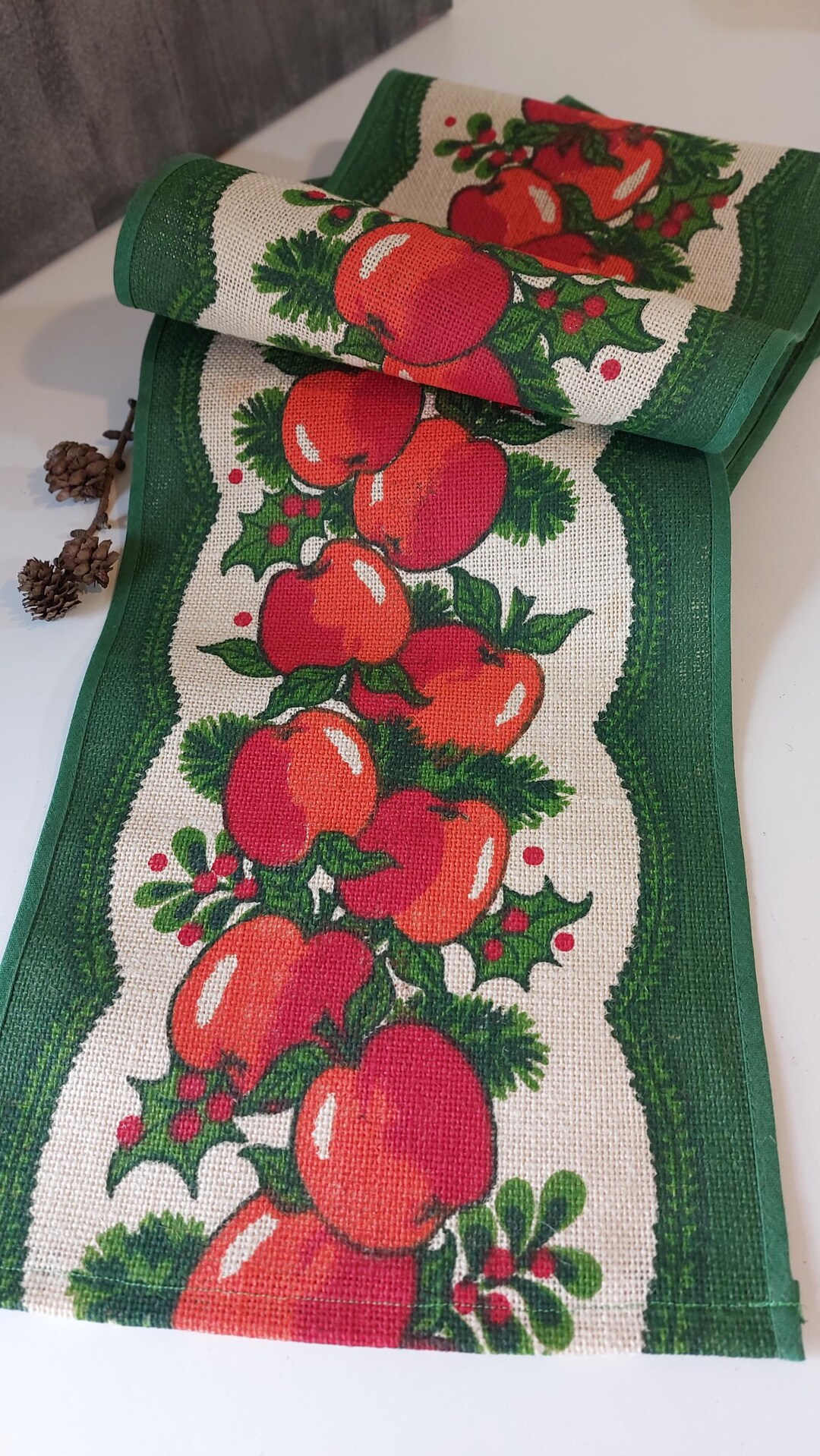 Vintage Danish | Christmas Table Runner | Apple and Holly Pattern on ...