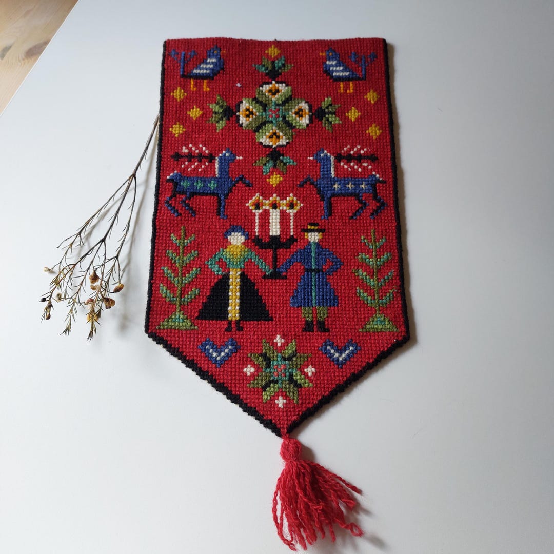 Lovely Vintage Norwegian | Embroidery | Bell Pull | Folk Art | Retro ...