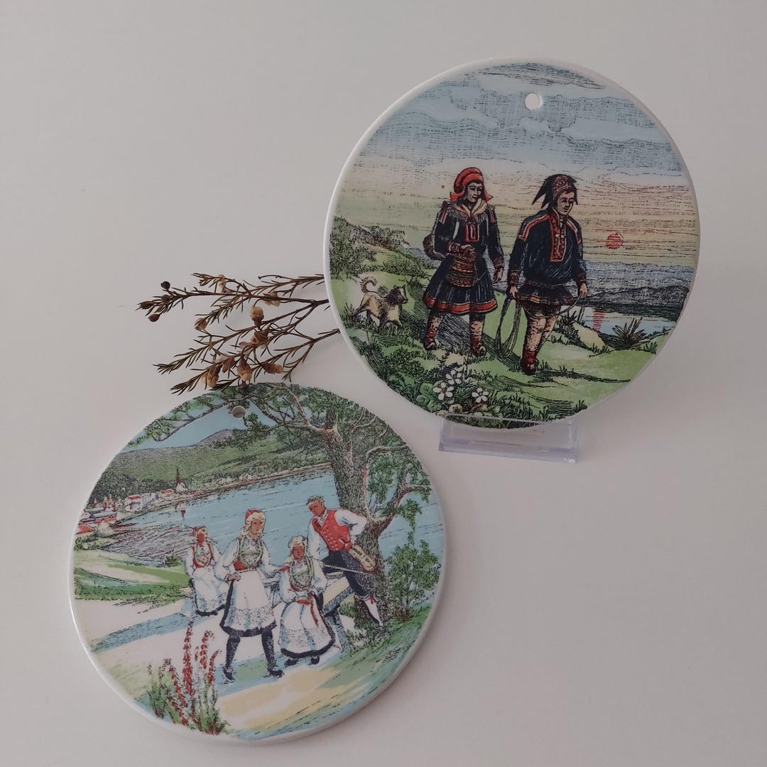 Vintage Stavanger Flint Norway Wall Plates: Folk Art Decor, Set of 2 - Etsy
