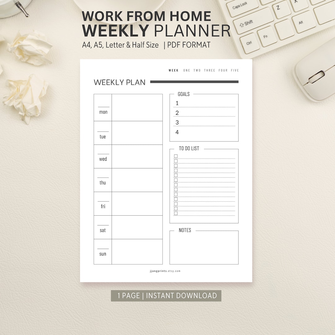 WORK FROM HOME Weekly Planner | Digital Schedule Notes | to Do Weekly ...