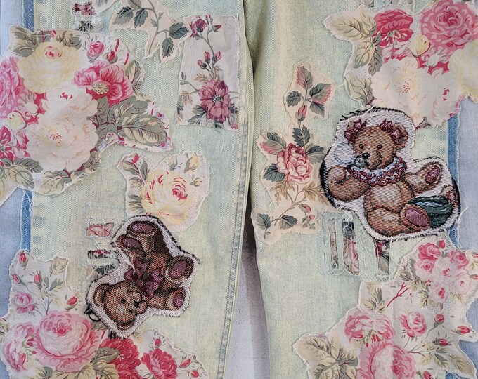 Upcycled Handmade Bohemian Patched Appliqués Distressed Jeans Waist 30 ...