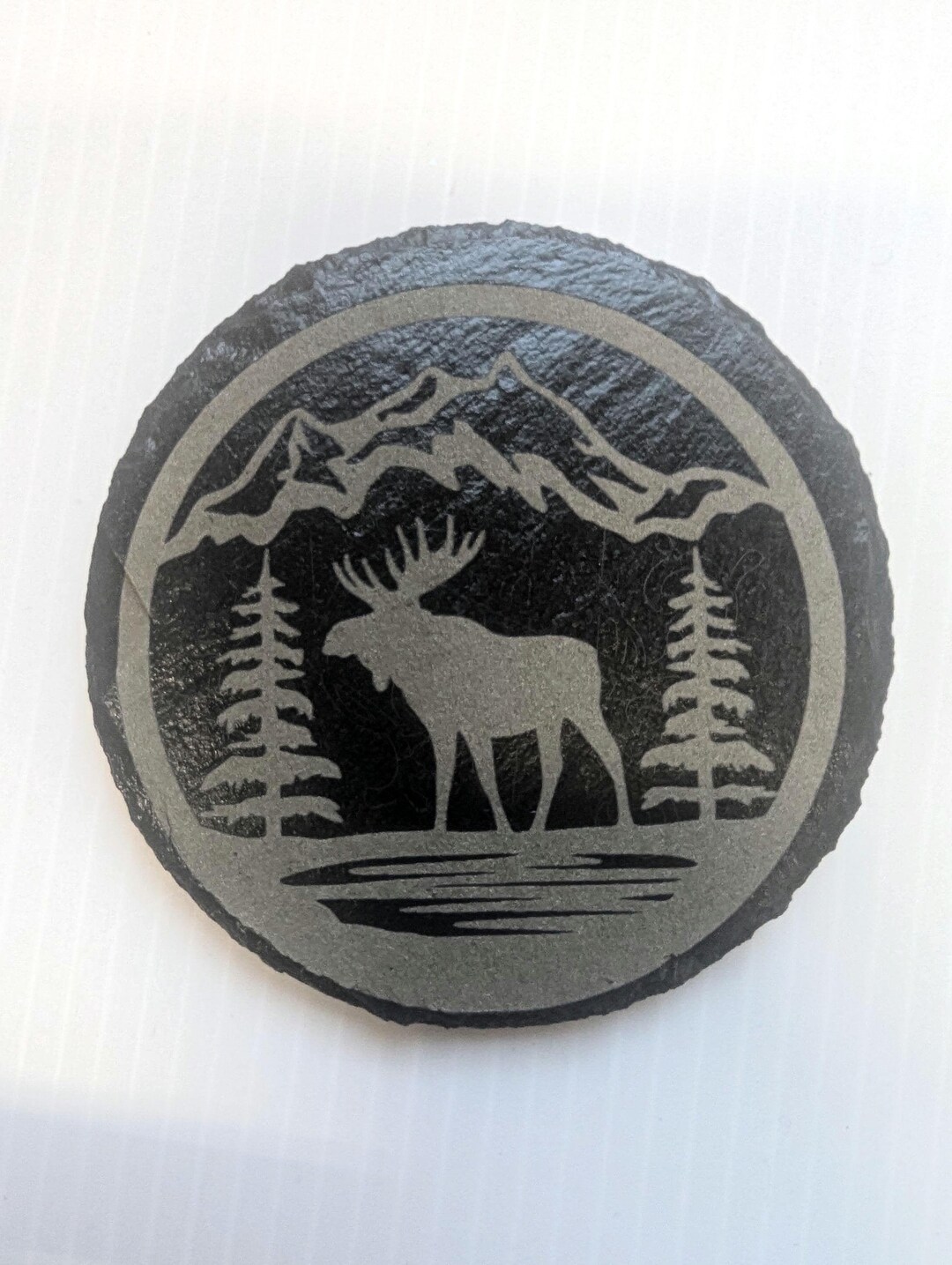 Moose Slate Coaster Mountain Trees - Etsy
