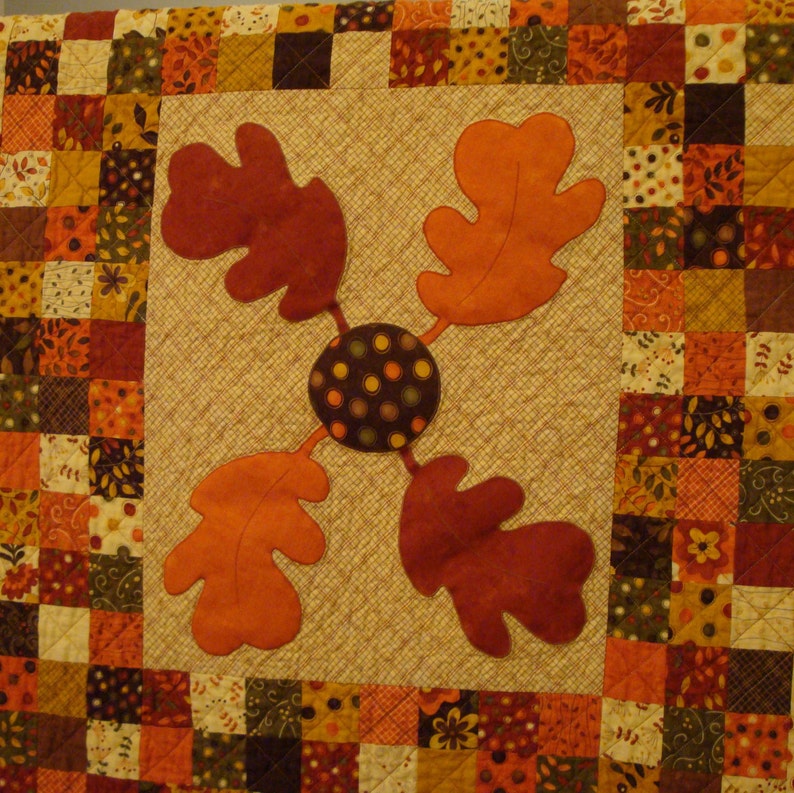 Large Handmade Lap Quilt - Dancing Leaves - Autumn Colors of Red ...