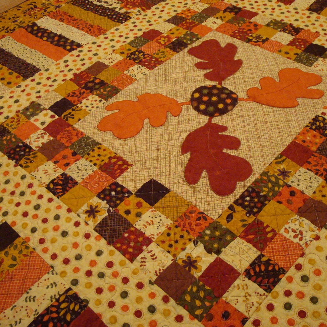 Large Handmade Lap Quilt - Dancing Leaves - Autumn Colors of Red ...