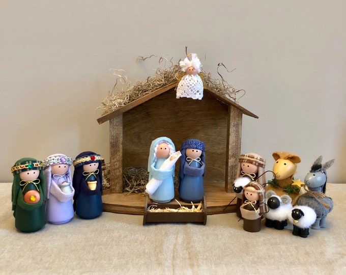 Deluxe Nativity Set - 14 Pieces Including Handcrafted Stable Handmade ...