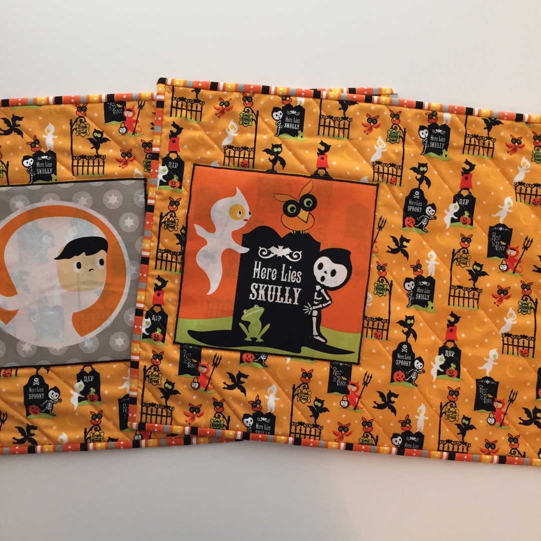Halloween Placemats, Mummy Skeleton Ghost Owl Placemat, Orange, Purple ...