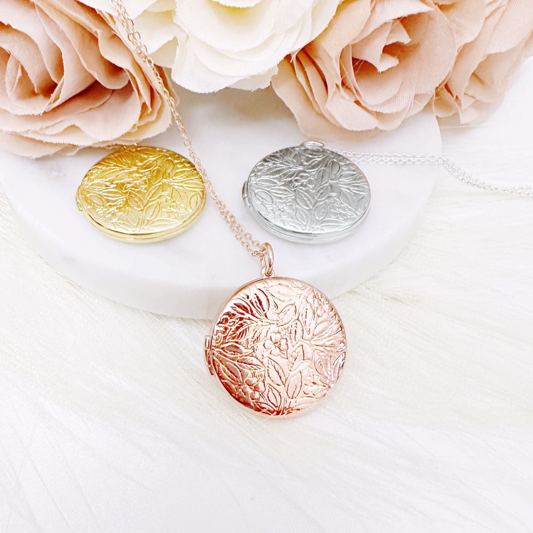 14K Rose Gold Locket / Flower Locket / Locket Necklace/ Sterling Silver ...