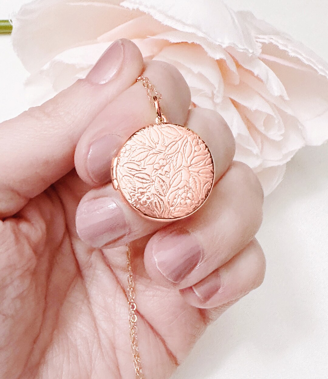 Small Locket / 14K Rose Gold Locket / Flower Locket / Locket Necklace ...